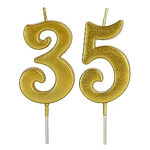 Gold 35th & 53th Number Birthday Candles for Cake Topper, Number 35 53 Glitter Premium Candle Party Anniversary Celebration Decoration for Kids Women or Men