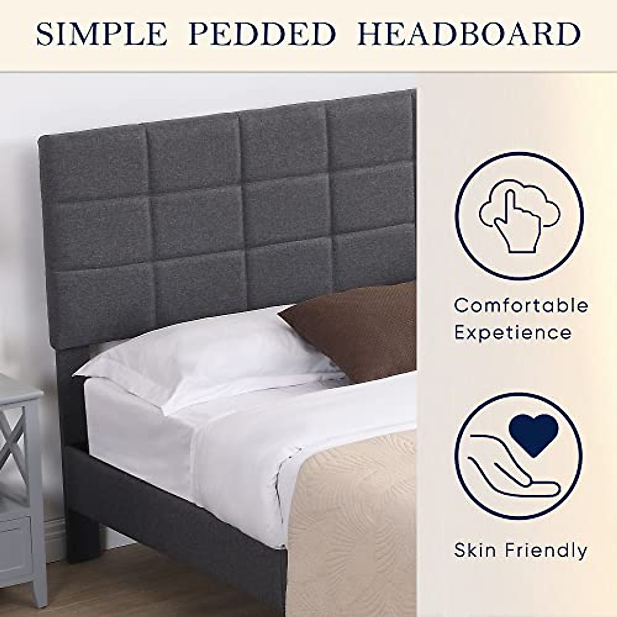 Queen Size Platform Bed Frame with Fabric Upholstered Headboard and Wooden Slats Support, Fully Upholstered Mattress Foundation/No Box Spring Needed/Easy Assembly (Grey, Queen)
