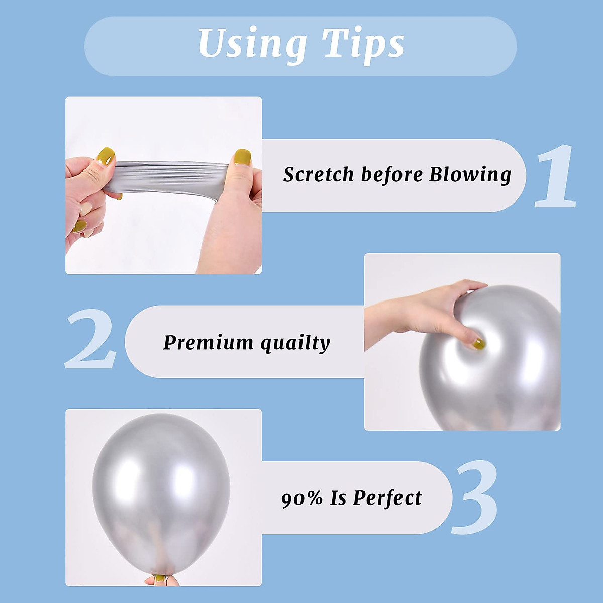MOMOHOO 130PCS Silver Balloons Different Size, 5 10 12 18 Inch Metallic Silver Balloons Garland Kit Chrome Latex Balloons for Weddings, Anniversary, Celebration Party Decoration.