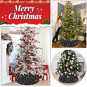 FOTSHARER Black Christmas Tree Collar 23.6 Inches Velvet Christmas Tree Skirt Metal Tree Collar Sequin Christmas Tree Ring Collar for Artificial Trees Rustic Tree Base Box for Xmas Home Ornaments