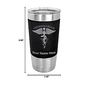 LaserGram 20oz Vacuum Insulated Tumbler Mug, Veterinarian, Personalized Engraving Included (Faux Leather, Black)