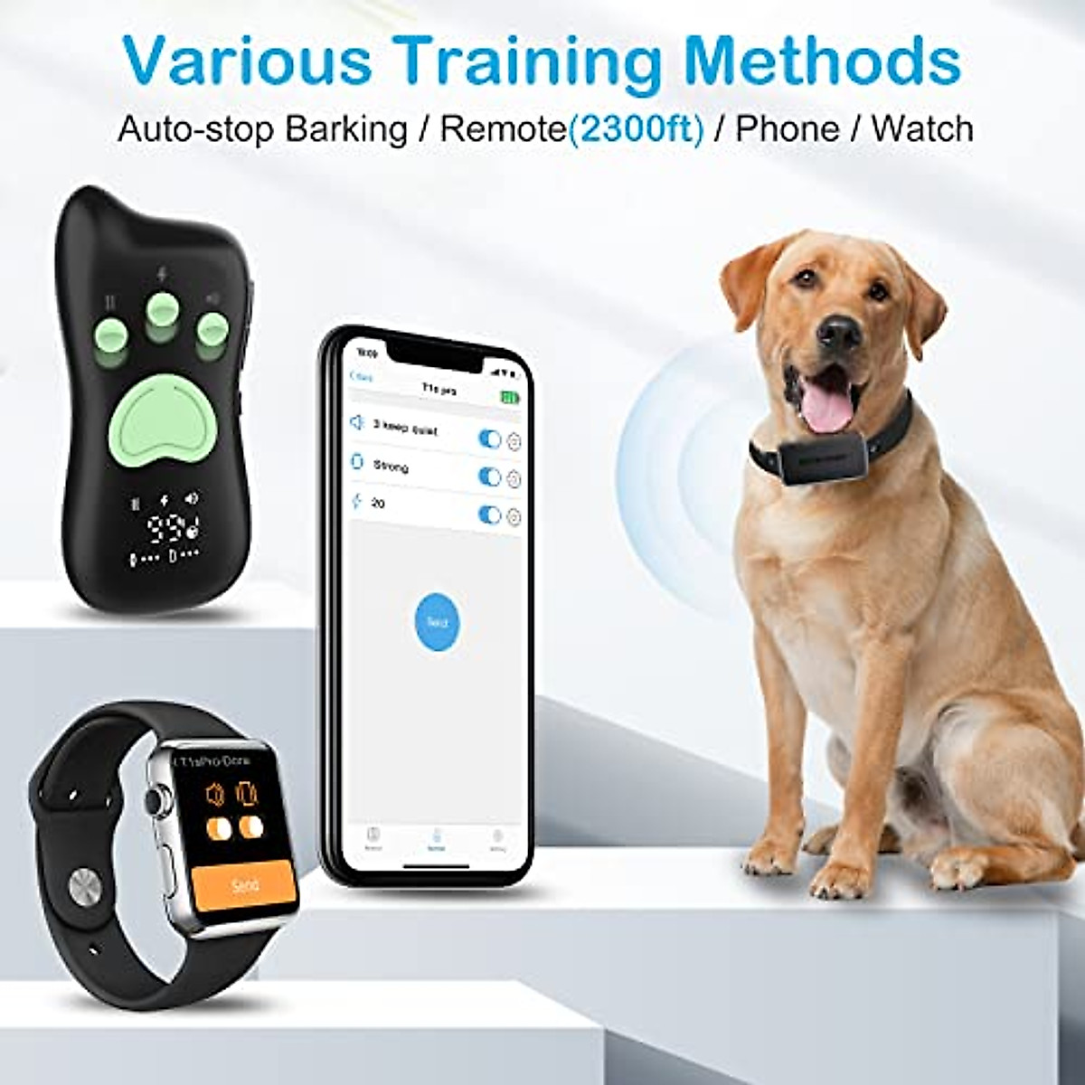 Dr.Trainer Automatic Bark Collar with Remote Control up to 2300ft, Electronic Dog Training Collar, Waterproof Dog Shock Collar for Dog with Custom Sound, APP Setting & Barking Record