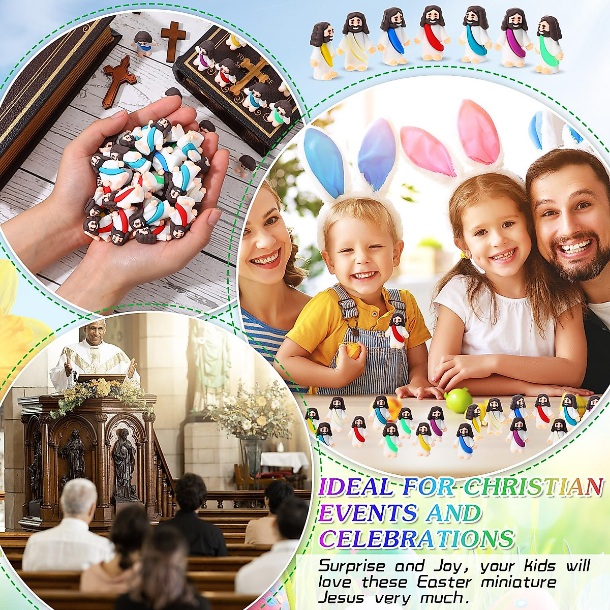 Bememo 25 Pcs Little Jesus Figures Original Design Mini Rubber Jesus Toys to Hide and Seek Religious Party Favors Sunday School Baptism Gifts(Multicolor)