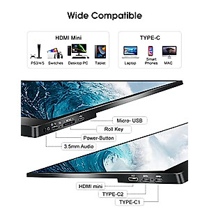 CNXioaMi Portable Monitor 15.6" Gaming Monitor USB-C&HDMI Laptop Monitor 1080P IPS Speaker External Ultra Slim Travel Monitor Second Monitor for Laptop Mac Phone Xbox Game Monitor