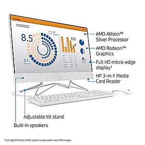 HP 24-inch All-in-One Desktop Computer, AMD Athlon Silver 3050U Processor, 8 GB RAM, 256 GB SSD, Windows 10 Home (24-dd0010, White)