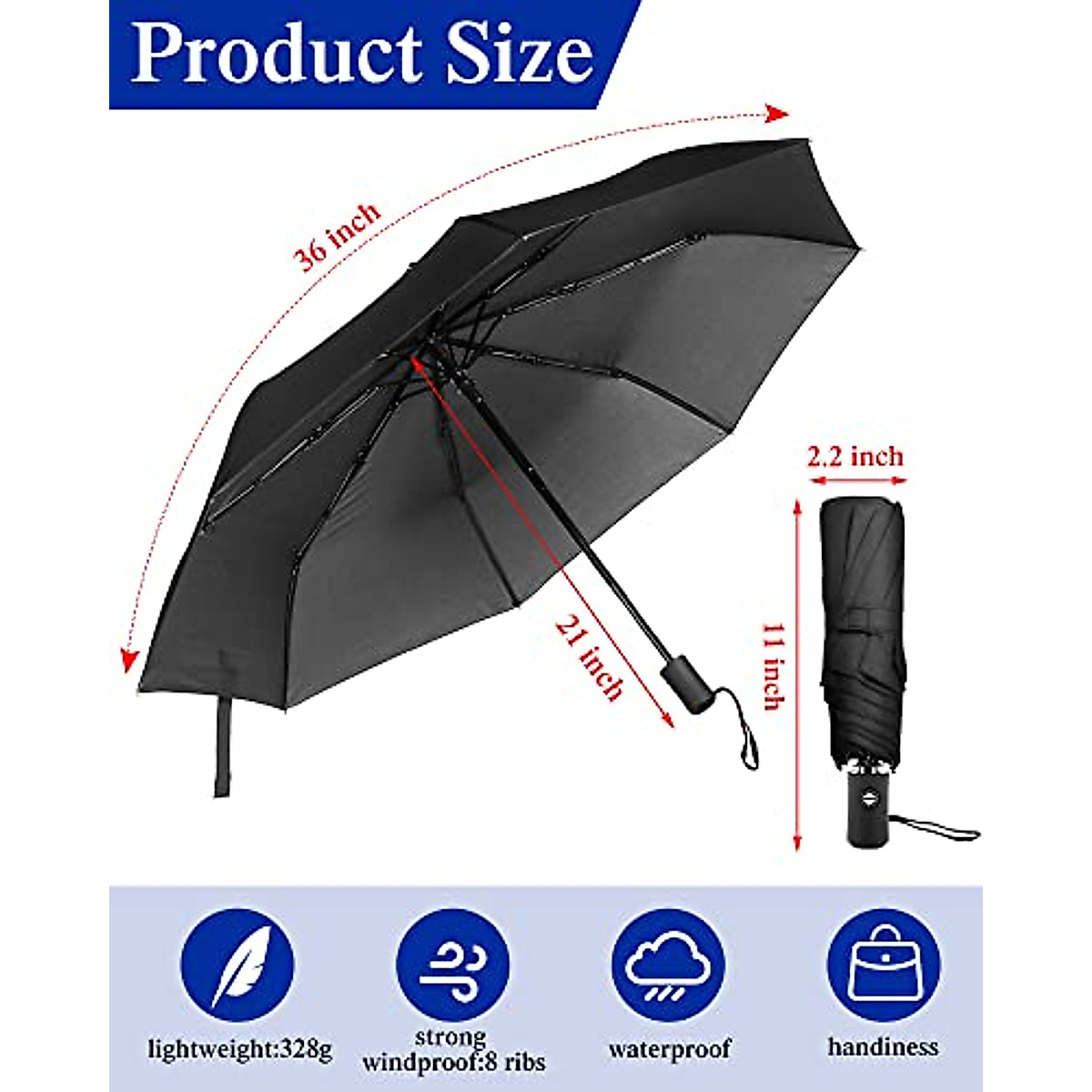 Wesiti 10 Pack Rain Umbrellas Bulk Windproof Travel Umbrellas Folding Umbrella Automatic Open and Close Collapsible Umbrella Portable Compact Umbrella for Family Men Women Kids (Black, Navy)