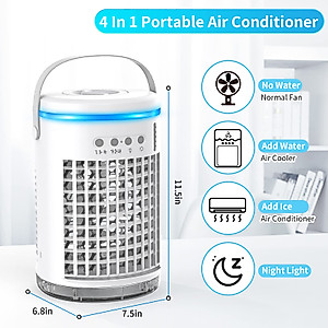 Mencapai Portable Air Cooler Fan, 4 in 1 Personal Evaporative Air Conditioner with 1400ML Water Tank, Remote Controller, Timer, 3 Wind Speeds, 2 Misting Modes and LED Light, for Home Office Bedroom