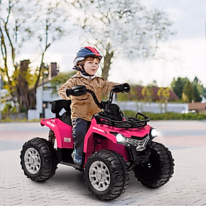 Costzon Kids ATV, 12V Battery Powered Electric Vehicle w/Music, Headlights, MP3, Spring Suspension, High & Low Speed, Treaded Tires, Storage Basket, Ride on 4 Wheeler Quad for 3-8 Years Old (Pink)