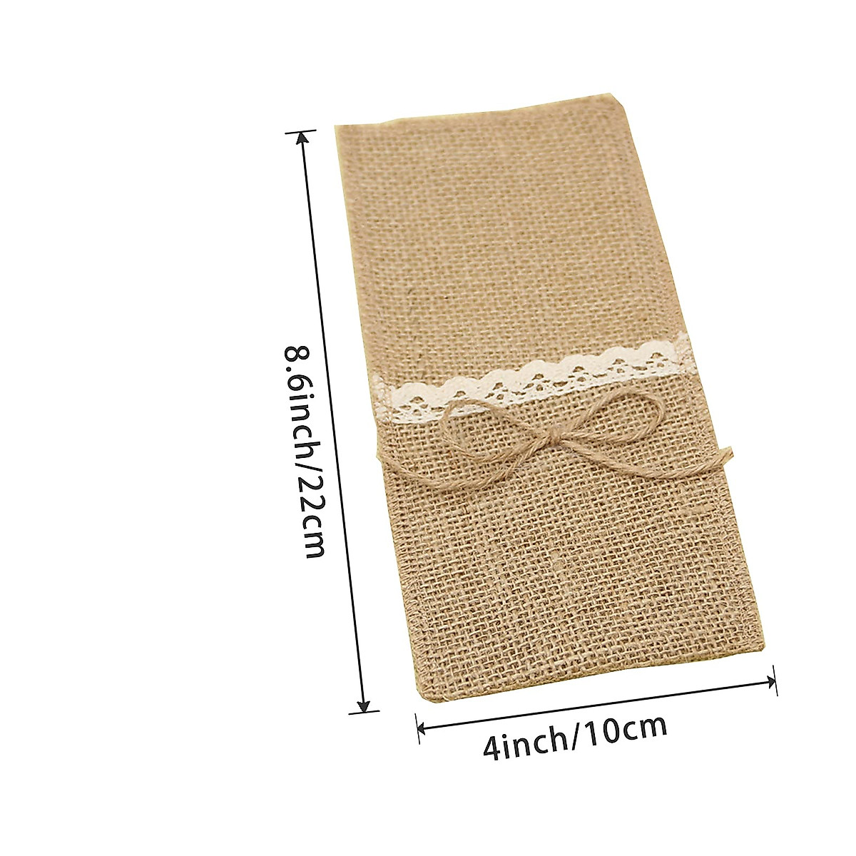 Samanter Burlap Lace Bow Utensil Holders 10Pcs Silverware Cutlery Pouch Knifes Forks Bag for Vintage Natural Wedding