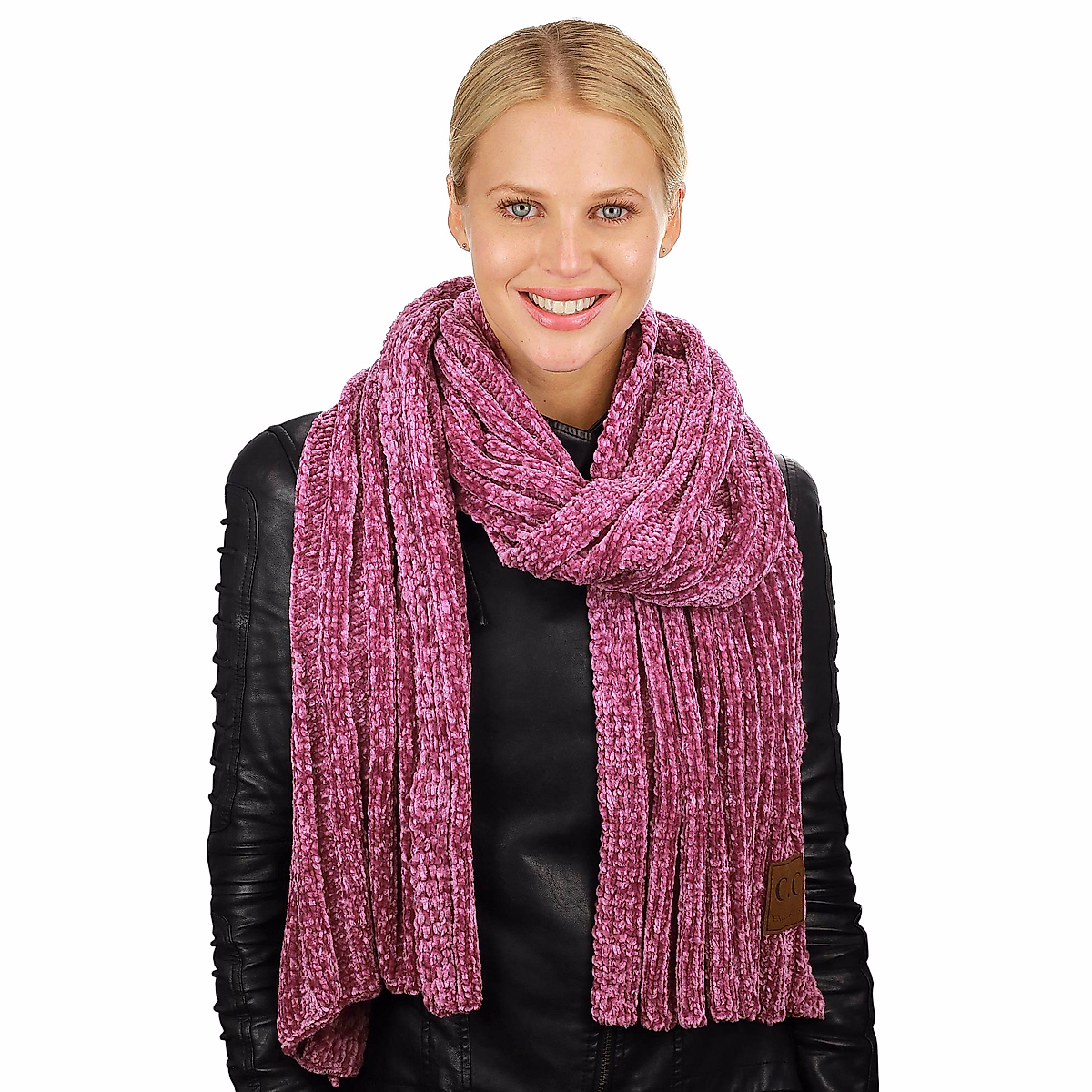 C.C Women's Ultra Soft Chenille Ribbed Thick Warm Knit Shawl Wrap Scarf-Lavender