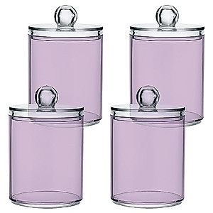Gredecor 2 Pack Qtip Holder Organizer Dispenser Clear Thistle Purple Bathroom Storage Canister Cotton Ball Holder Bathroom Containers for Cotton Swabs/Pads/Floss