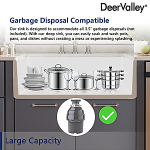 DeerValley 33" White Farmhouse Sink for Kicthen, Fireclay Kitchen Sink - Deep Single Bowl Apron Front Sink with Workstation Accessories