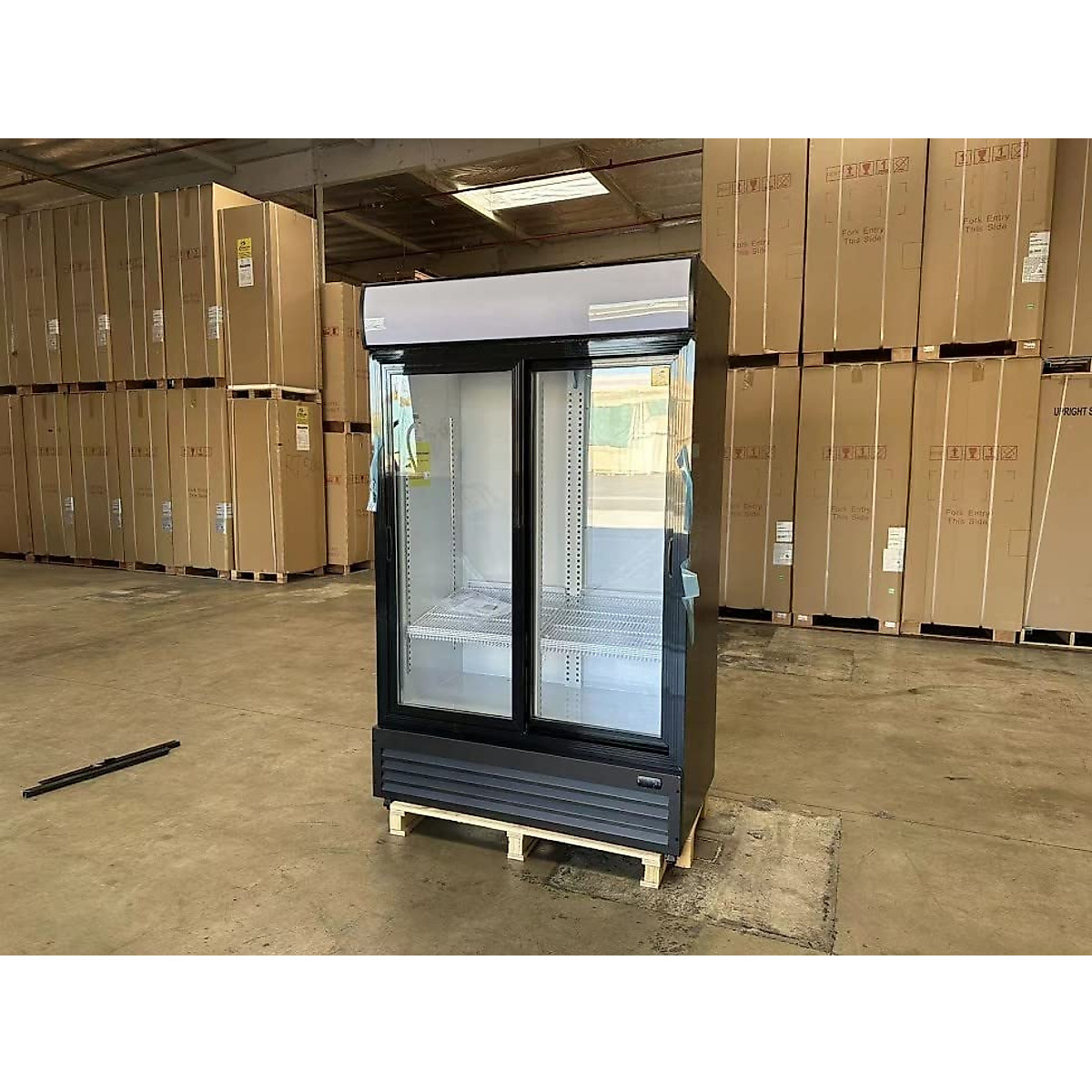 Commercial Refrigerator Glass 2-Door Sliding Door Merchandiser Display Cooler Case Fridge NSF, Bottom-Mounted, 54 inches width, capacity 47 cuft 110V, Restaurant Kitchen CDM-49RS