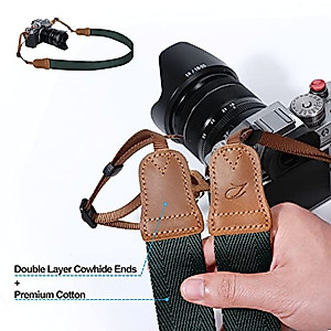 Dark Green Camera Strap,Double Layer top-grain Cowhide Ends,1.5"Wide Pure Cotton Woven Camera Strap,Adjustable Universal Neck & Shoulder Strap for All DSLR Cameras,Great Gift for Photographers