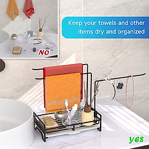 KIKIBRO Kitchen Sink Caddy Organizer Dish Cloth Holder for Rag Brush Sponge Soap at Kitchen Bathroom with Drip Tray and Swivel Lever