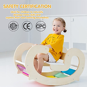 labebe Toddler Climbing Arch, Waldorf Rainbow Rocker Play, 3-in-1 Montessori Climbing Toys for Kid, Wooden Indoor Outdoor Play Gym Learning Playset, Playground for Kids Gift