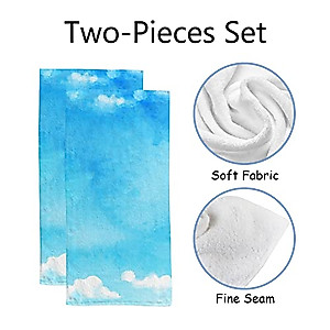 Hand Towel Watercolor Blue Sky Clouds Face Towel Set of 2 Fingertip Towel Kitchen Tea Bar Dish Cloths Absorbent Dry Shower Towel