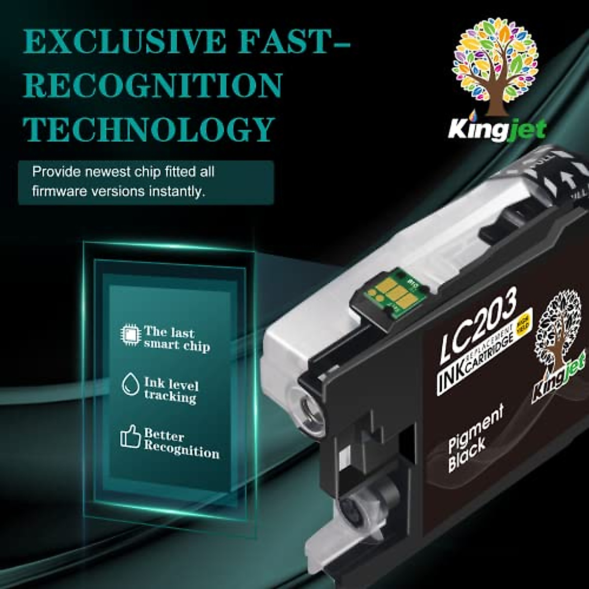 Kingjet Compatible High Yield 203XL Ink Cartridge Replacements for Brother Printer Ink LC203 for MFC-J4420DW, MFC-J4620DW, MFC-J5620DW, MFC-J480DW, MFC-J880DW, MFC-J680DW, (5BK, 3C, 3M, 3Y)