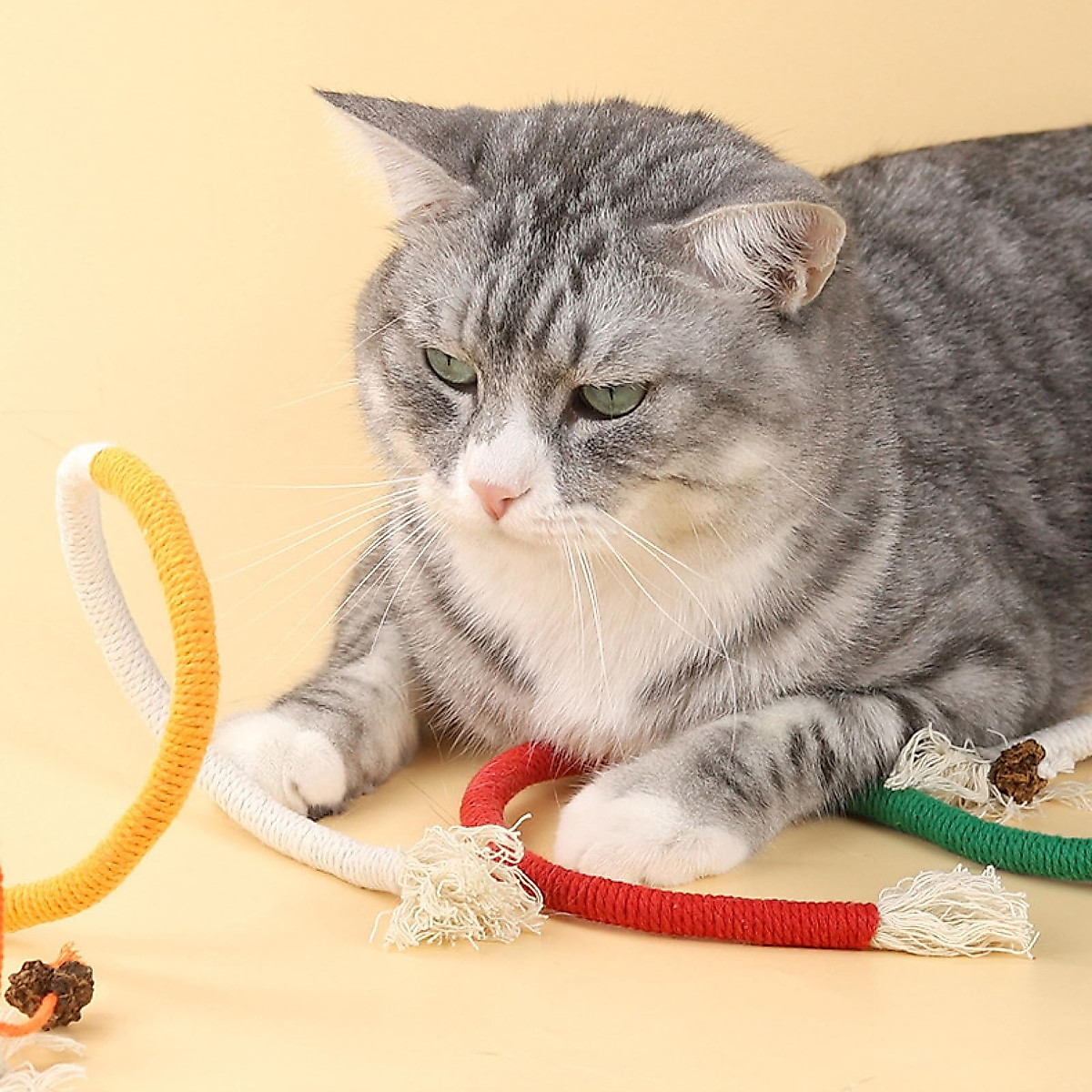 Cat Toys Extended Catnip Toys for Indoor Kitten Cat Chew Molar Scratch Interactive Cat Cotton Rope Cleaning Teeth Cat Dental Stick Cat Treat Kitty Self Play Cat (23.6”) (mixed colors 3pcs,One Size)