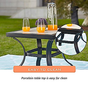 LOKATSE HOME 21" Outdoor Square Patio Dining Table Metal Steel Legs with Ceramics Top, Black