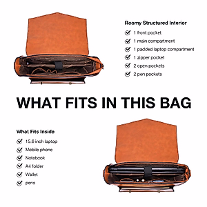 ECOSUSI Backpack for Women Briefcase Messenger Laptop Bag Vegan Leather Satchel Work Bags Fits 15.6 inch Laptops, Brown