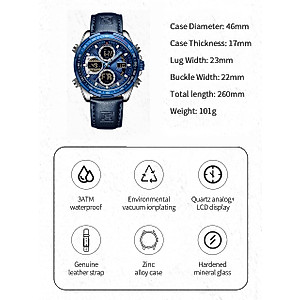 AIMES Men Military Digital Watches Stylish Casual Analog Quartz Waterproof Watch Sport Multifunction Leather Wristwatch Business Dress Wrist Watch for Men