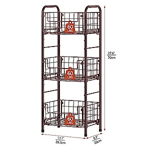 Freestanding Bathroom Shelving Unit,Metal 3 Tier Shelf,Bathroom Storage Organizer Shelf Basket Shelf for Bathroom,Kitchen,Living Room,Can Accommodate Toiletries Home Office Supplies(Antique Brass)