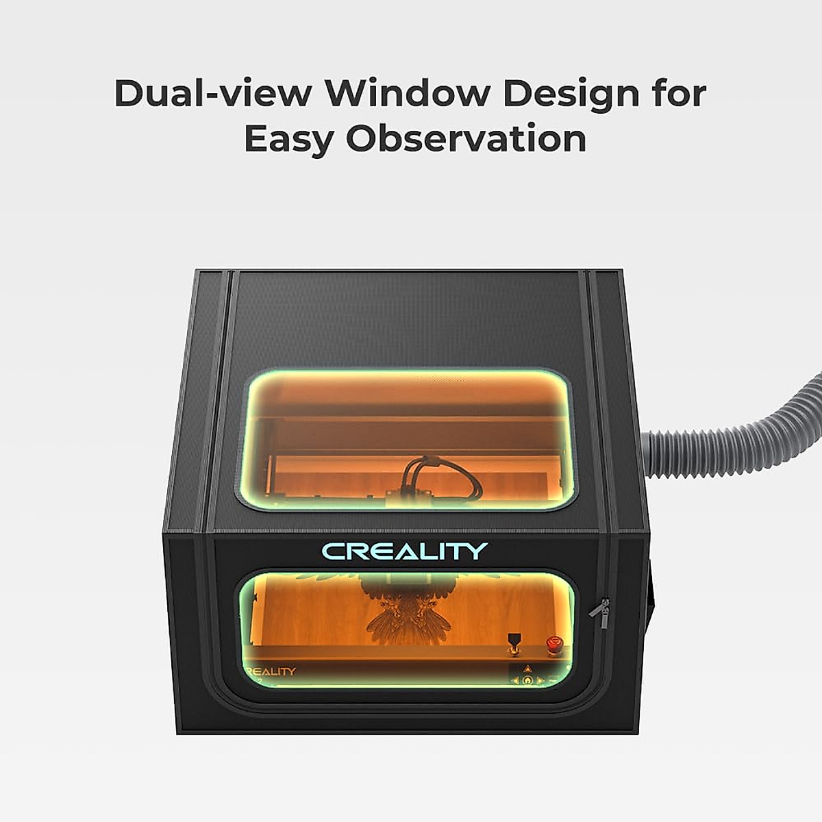 Creality Laser Engraver Cover V2.0 Fireproof and Dustproof Protective Enclosure with Exhaust Fan 4000RPM Pipe for Most Laser Cutter, Insulates Against Smoke, Odor and Noise Eye Protection720x720x400mm