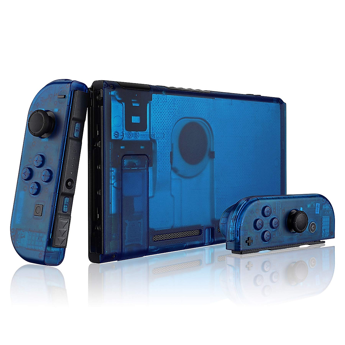 eXtremeRate DIY Replacement Shell Buttons for Nintendo Switch, Back Plate for Switch Console, Housing with Full Set Buttons for Joycon Handheld Controller - Clear Blue [No Electronics Parts]