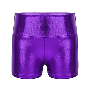 easyforever Girls Shiny Metallic Dance Booty Shorts Gymnastics Athletic Yoga Shorts Ballet Dance Hot Pants Bottoms Purple 6 Years
