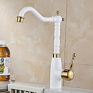 Kitchen Sink Faucet for Bar Farmhouse Commercial, White and Gold Kitchen Faucet, Sink Mixer Tap, 360 Degree Rotation Kitchen Mixer Taps, Single Handle Kitchen Tap (Color : Yellow)