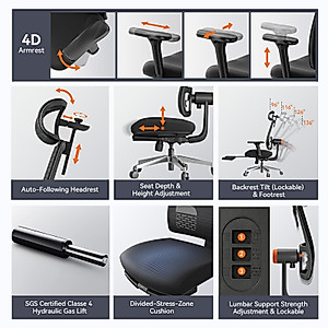 Newtral Ergonomic Chair with Footrest - High Back Desk Chair with Ultra Adaptive Lumbar Support & Auto-Following Headrest, 4D Armrest, Adjustable Seat Depth & Height, Home Office