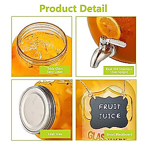 2 Pack 1 Gallon Drink Dispensers for Parties,Beverage Dispenser with 18/8 Stainless Steel Spigot,Glass Drink Dispenser Water Dispenser Punch Dispenser for Sun Tea Lemonade Juice Cold Water.