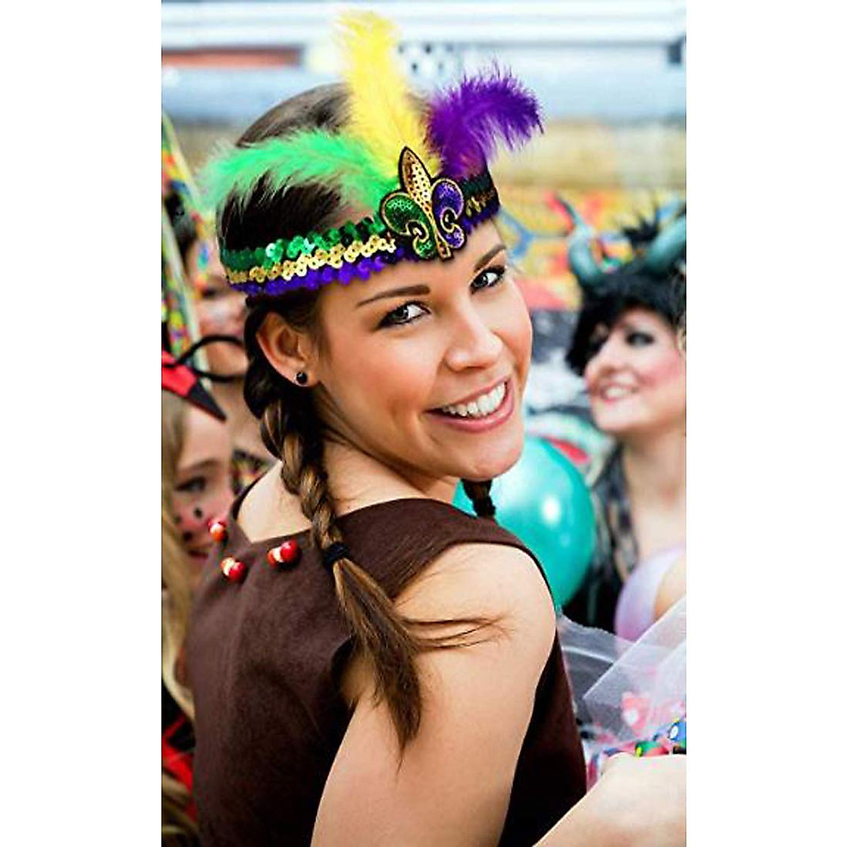 Mardi Gras Feather Headband Sequins Glitter Hair Band for Adult Women Men Kids Mardi Gras Hair Band Hair Accessories TSFD14 (Purple)