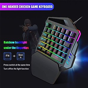 One Hand Gaming Keyboard,Wired Gaming Keyboard Backlight 35 Keys Mini LED Backlight Suitable for Games and Programming