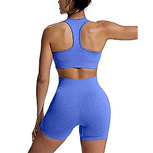 OYS Workout Sets for Women 2 Piece Outfits Seamless High Waisted Yoga Shorts Running Sports Bra Clothes