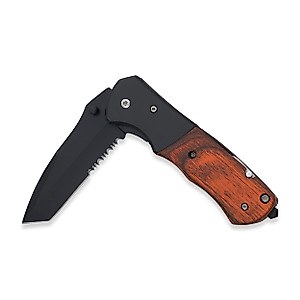 makerflo Beast Wooden Pocket Knife with a Tactical Spring-Assisted Steel Blade, Assisted Rosewood Handle, and Razor Sharp Serrated Blade with a Belt Clip on the Backside - Pack of 1