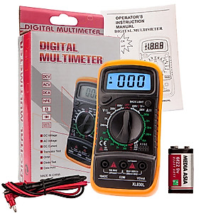 XL830L Pocket Digital Multimeter 2000 Counts Voltage Tester Home Measuring Tools Multi-Tester Test AC/DC Current, Resistance, Continuity, Frequency Backlight LCD Display with Battery