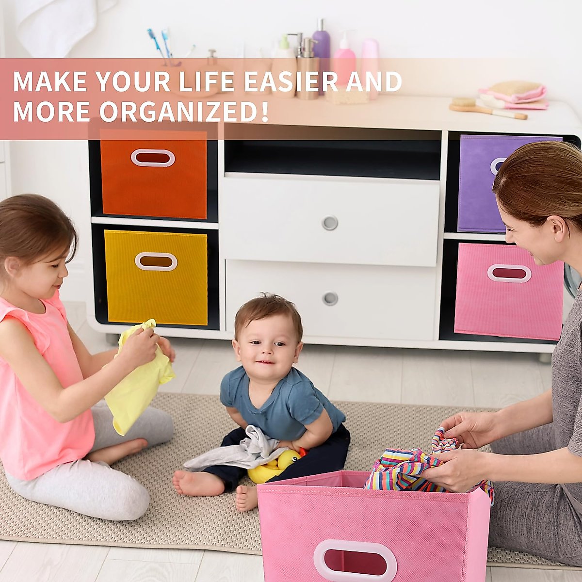 Storage Cubes, 11-inch Cube Storage Bin, 6 Sets Foldable Fabric Storage Cubes With Handles, 6 Cube Storage Organizer, Storage Cube Bins for Toys, Clothes and Books (Multicolour) (Multicolour)