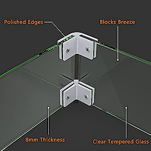 BQMAX 41.5" x 17.5" Fire Pit Glass Flame Wind Guard Rectangular, 5/16" Thick Fire Table Tempered Glass Wind Guard, Split Panel Design Wind Guards for Fire Pit Table