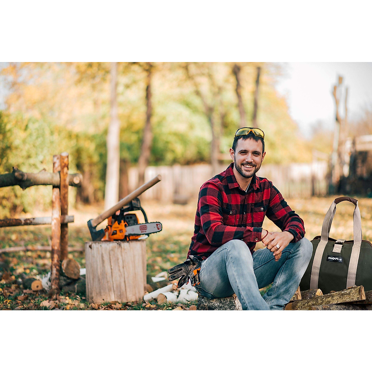 Firewood Carrier Heavy Duty Firewood Holder Utility Tote Log Holder Premium Waxed Canvas Firewood Tote Fireplace Accessories Wood Basket for Fire Logs Canvas Firewood Carrier Log