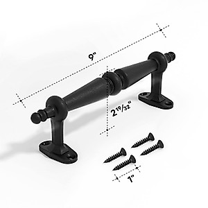 EaseLife 9" Barn Door Pull Handle, Rustic Black Cast Iron Grab, Gate Handles, Easy Install, 2 Pack