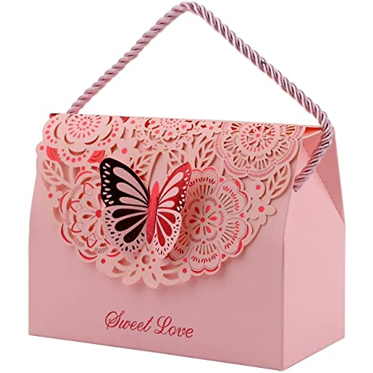 Driew Butterflies Purse Party Favor bags, 20 Pack Baby Shower Candy Gift Chocolate Favor Box Set with Handle for Wedding Decorative, Anniversary, Birthday Parties, Bridal Showers - Pink, 5.8"x2.9"x4.3"