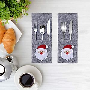 4 Pieces Christmas Cutlery Holder Costume Silverware Holder Burlap Utensil Holder Knife Fork Bags Christmas Dinner Table Decorations