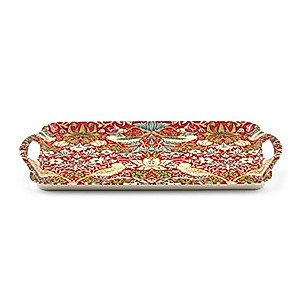 Pimpernel Morris & Co Strawberry Thief Red Large Handled Tray | Serving Tray for Lunch, Coffee, or Breakfast | Made of Melamine for Indoor and Outdoor use | Measures 18.9" x 11.6" | Dishwasher Safe