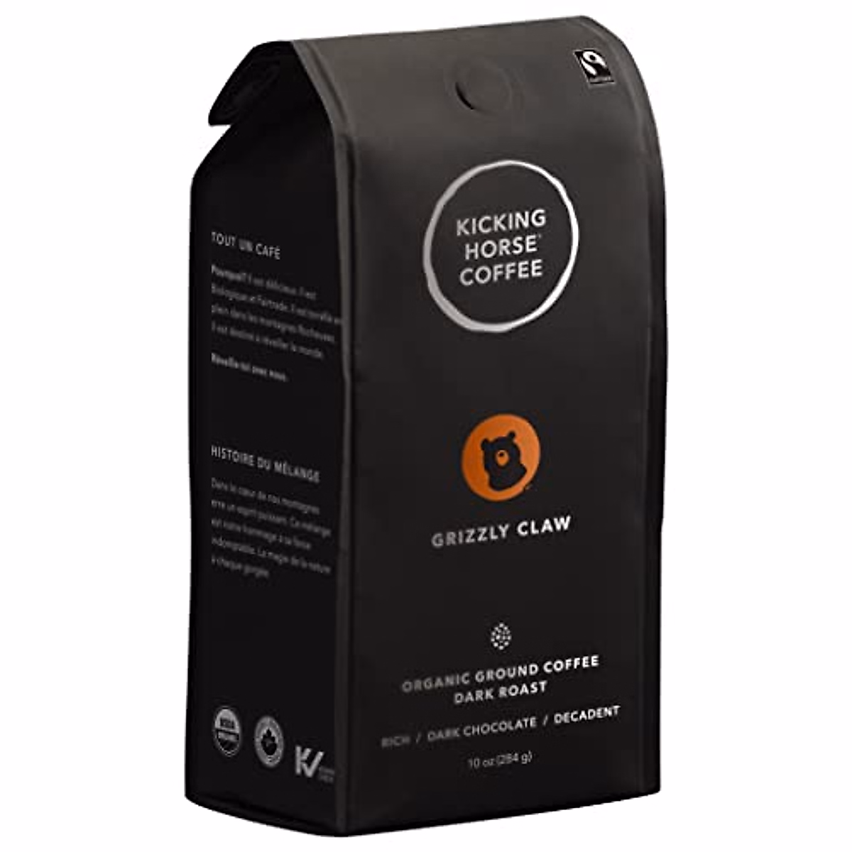 Kicking Horse Coffee, Grizzly Claw, Dark Roast, Ground, 10 oz - Certified Organic, Fairtrade, Kosher Coffee