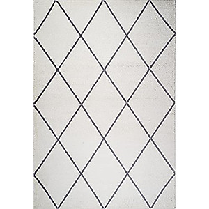 JONATHAN Y SEU102K-8 Cole Minimalist Diamond Trellis Indoor Area-Rug, Modern, Contemporary, Casual Easy-Cleaning,Bedroom,Kitchen,Living Room,Non Shedding, White/Gray, 8 X 10