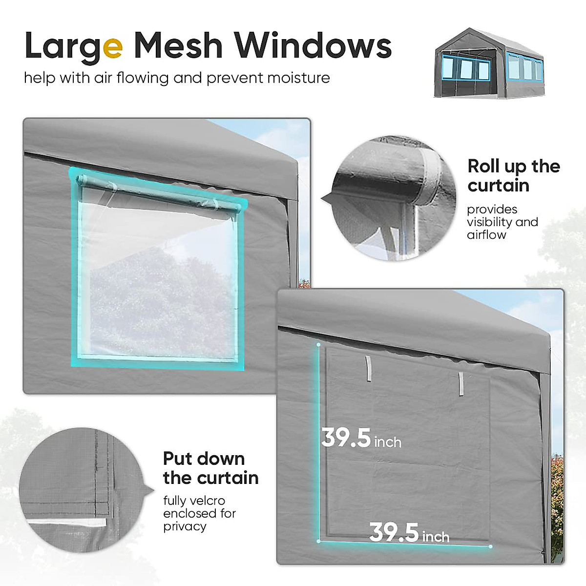 ADVANCE OUTDOOR 10'x20' Heavy Duty Adjustable Height Carport with 6 Roll-up Ventilated Windows & Removable Sidewalls Car Canopy Garage Boat Shelter Party Tent, Peak Height from 9.5ft to 11ft, Grey