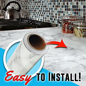 Craftopia Adhesive Craft Vinyl Roll | White Marble Vinyl, Bamboo, Wood Grain | Various Sizes & Designs (White/Gray Marble Vinyl Adhesive Pack of 5).