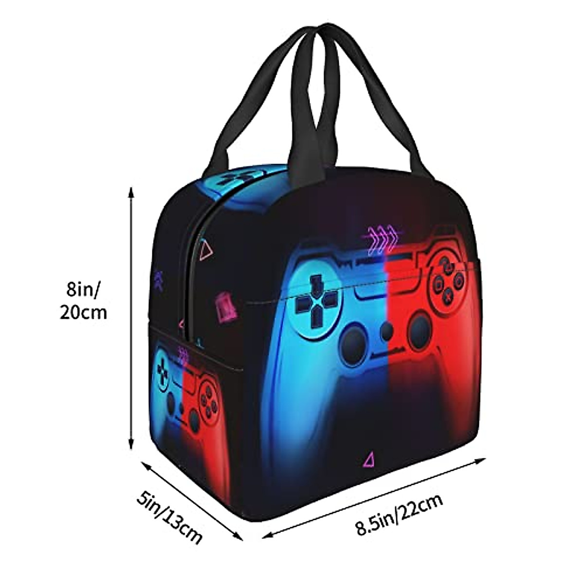 Hellokugou Game Lunch Bag For Kids Gaming, Red & Blue Fluorescent Gamepad Glow Luminous Lunch Box Portable Reusable Handbag Box Travel Beach Picnic